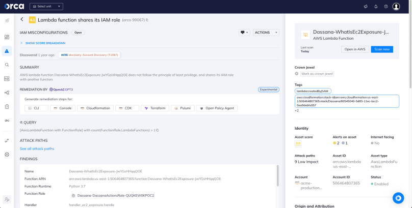 Lambda function shares its IAM role | Orca Security