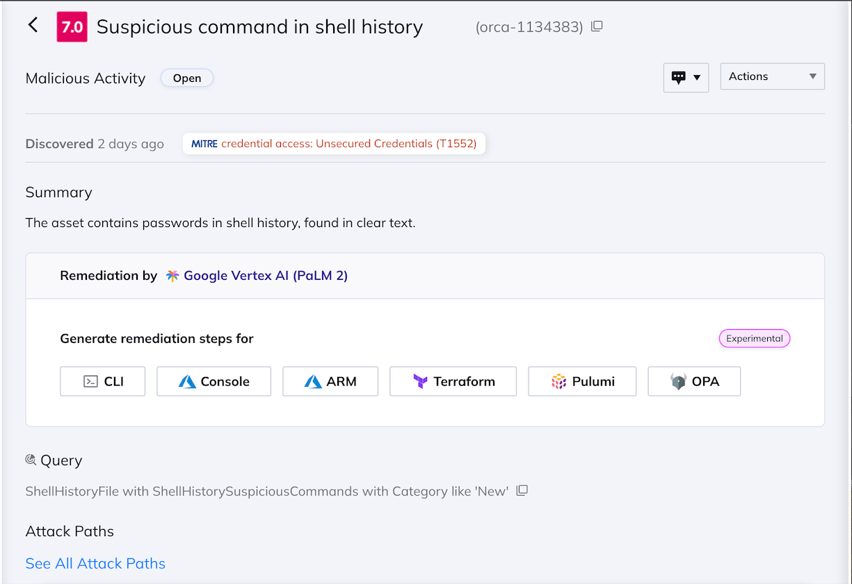 Suspicious Commands in Shell History | Orca Security